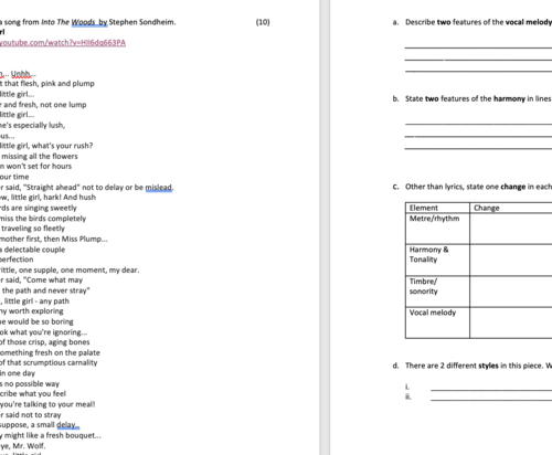 WJEC/EDUQAS A Level Music - Sondheim INTO THE WOODS | Teaching Resources