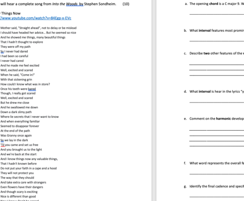 WJEC/EDUQAS A Level Music - Sondheim INTO THE WOODS | Teaching Resources