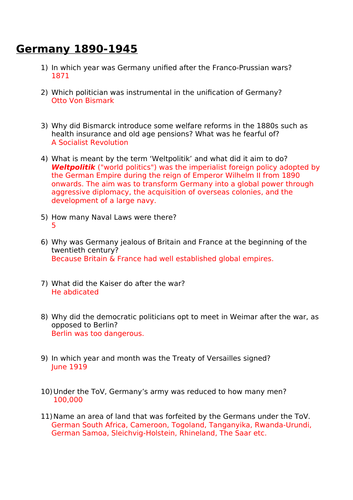 AQA 9-1 Weimar and Nazi Germany Revision Pack | Teaching Resources