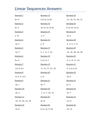 200 Linear Sequences | Teaching Resources