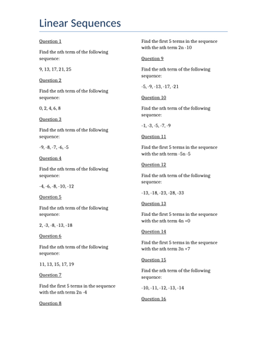 200 Linear Sequences | Teaching Resources