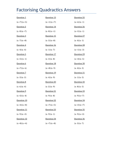 50 Quadratics to Factorise | Teaching Resources 50 Quadratics to Factorise | Teaching Resources