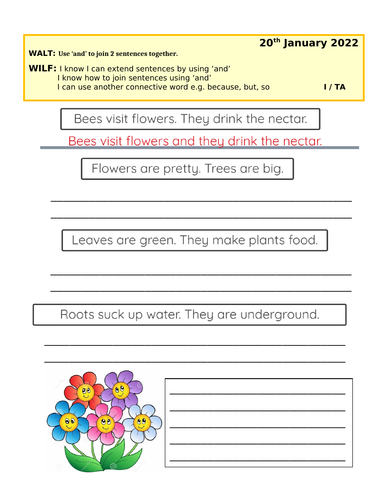 Year 1 Grammar - using and to extend sentences | Teaching Resources