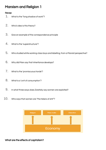 Sociology A-Level- Beliefs in Society - Marxism and Religion 1 ...