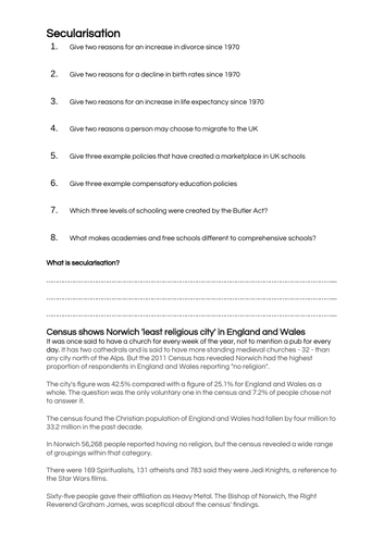 Sociology A-Level- Beliefs in Society - Secularisation | Teaching Resources