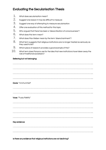 Sociology A-Level- Beliefs in Society - Evaluating the Secularisation ...