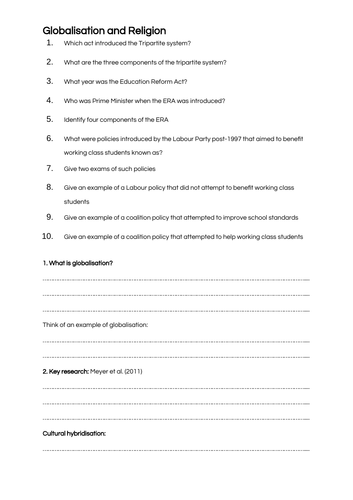 Sociology A-Level- Beliefs in Society - Religion & Globalisation ...