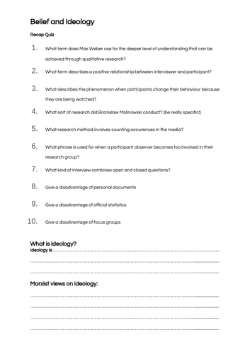 Sociology A-Level- Beliefs in Society - Beliefs & Ideology | Teaching ...
