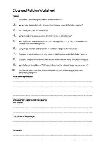 Sociology A-Level- Beliefs in Society - Class and Religion | Teaching ...
