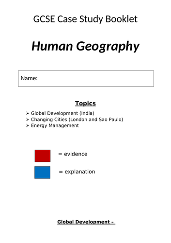 Human Geography Case Study Booklet (Edexcel A GCSE Geography ...