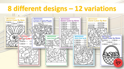 Color by Music Notes and Rests - Easter Theme - 12 Worksheets ...