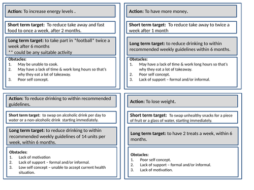 Component 3 Action plan and target flash cards | Teaching Resources