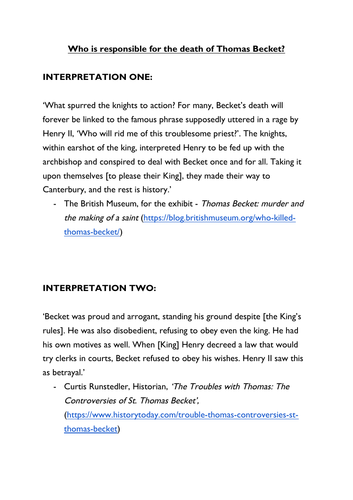 Who killed Becket? | Teaching Resources