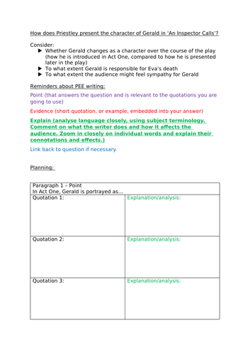 Gerald in 'An Inspector Calls' | Teaching Resources