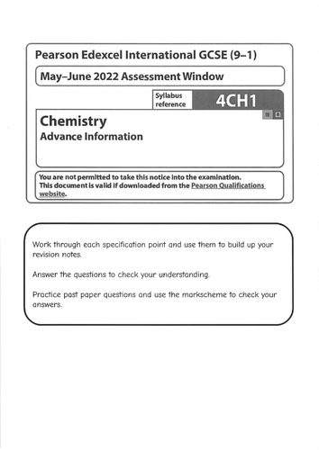IGCSE Edexcel Chemistry Advanced Material Revision Booklet Paper 2 ...