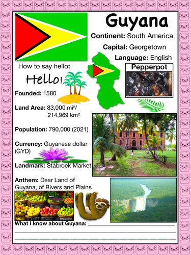 GUYANA History & Geography, Travel The World Worksheet | Teaching Resources