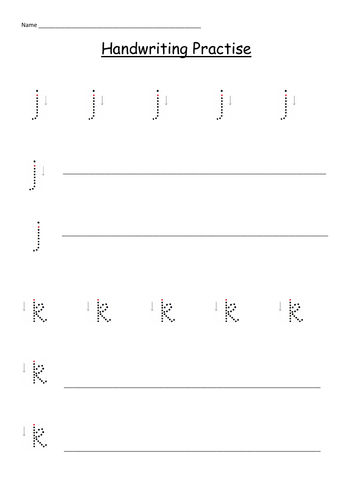 Handwriting Practise Sheets - Ladder Letters - t, l, i, u, y, j ...