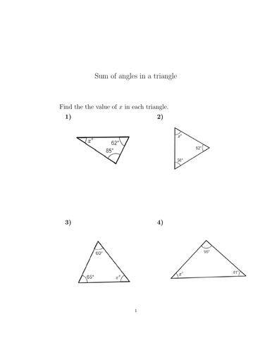 Sum of angles in a triangle worksheet (with solutions) | Teaching Resources