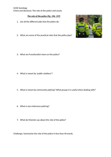 GCSE sociology [WJEC/ EDUQAS]- Crime and deviance, the role of the ...