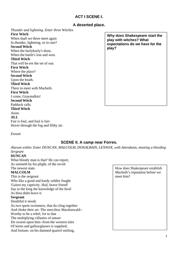 Student-led Macbeth Analysis Workpack (Acts 1-3) | Teaching Resources