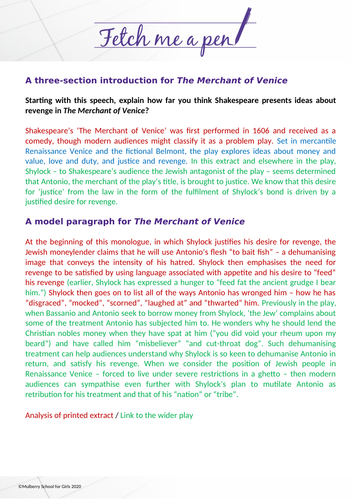 GCSE English Literature: The Merchant of Venice - Exam skills resources ...