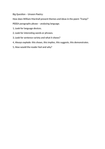 AQA English Literature: Unseen Poetry - 'TRAMP' | Teaching Resources
