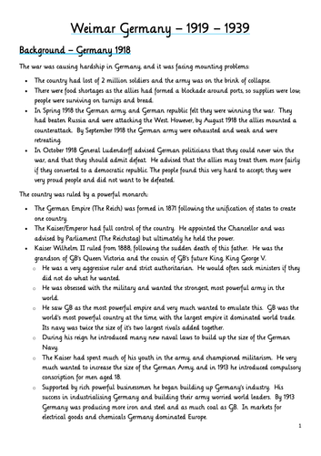Revision Content - Weimar Germany GCSE | Teaching Resources