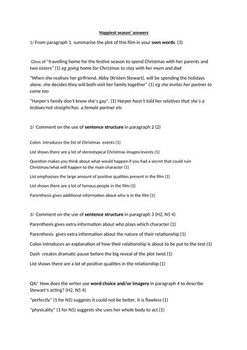 Higher English RUAE mini passage with marking scheme on the movie ...