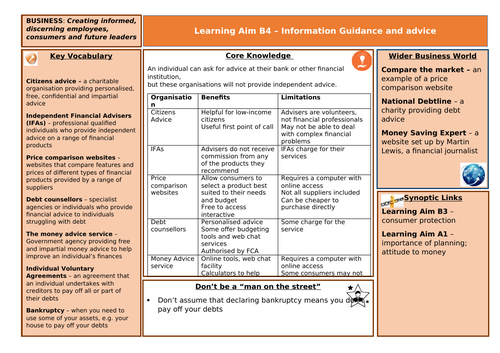 BTEC L3 Business Unit 3 Knowledge Organisers - Aims A1 to F1 | Teaching ...