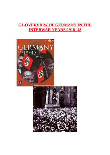 IGCSE History: Depth Study Germany-1 Introduction | Teaching Resources