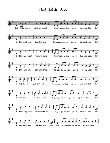 Hush Little Baby Boomwhacker Video and Sheet Music | Teaching Resources