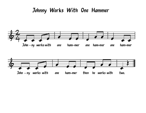 Johnny Works With One Hammer Boomwhacker Video and Sheet Music ...