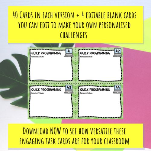 Programming Random Values Task Cards | Teaching Resources
