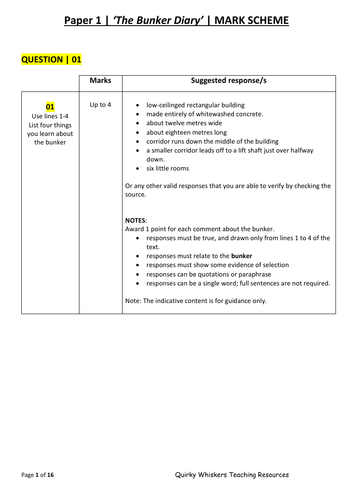 AQA Style GCSE English Language Paper 1 Bunker Diary KS4 Assessment ...
