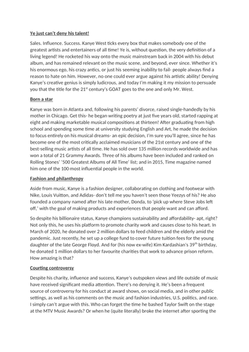 GCSE Eduqas English Language Transactional Writing Article Kanye West ...