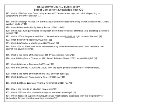 Edexcel A Level USA Politics Lessons 92-95 (US Supreme Court case ...