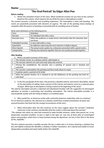 The Oval Portrait by Edgar Allan Poe Critical and Creative Activities ...