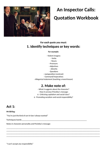 An Inspector Calls - Homework Booklet | Teaching Resources