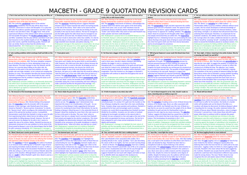 Macbeth 20 Key Quotations for GCSE Revision Cards | Teaching Resources