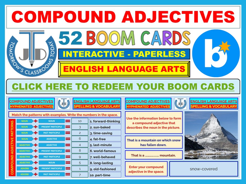 COMPOUND ADJECTIVES - 52 BOOM CARDS | Teaching Resources