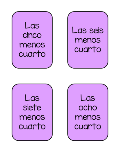 Tarjetas didácticas: - Las horas - en punto, y media, menos cuarto e y ...