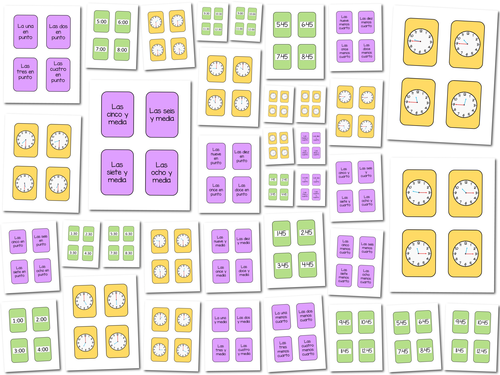 Tarjetas didácticas: - Las horas - en punto, y media, menos cuarto e y ...