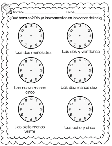 Aprender a decir las horas: intervalos de 5 minutos en español - Tell ...
