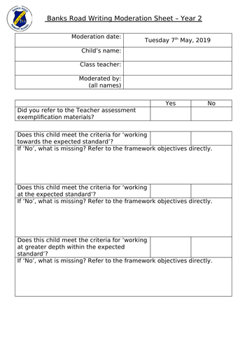Whole School Writing Moderation Staff Meeting | Teaching Resources