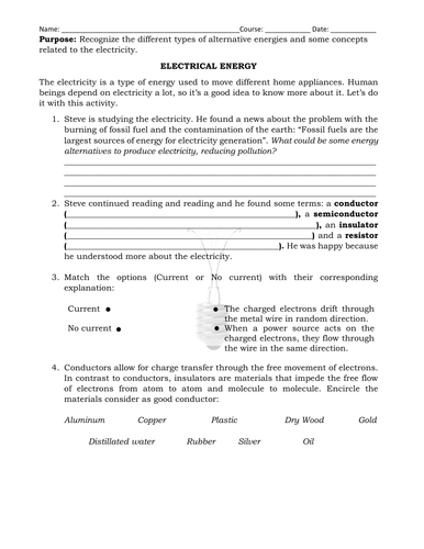 Conductor, Insulator, Electric-Worksheet | Teaching Resources