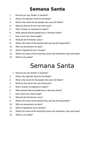Easter in Spain / Semana Santa | Teaching Resources