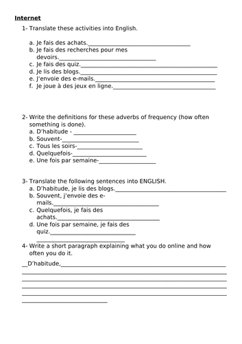 Y8 - Internet worksheet - French | Teaching Resources