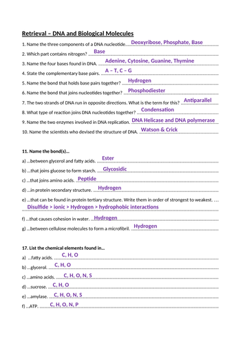 5 worksheets from the Biological Molecules topic for A level - lipids ...