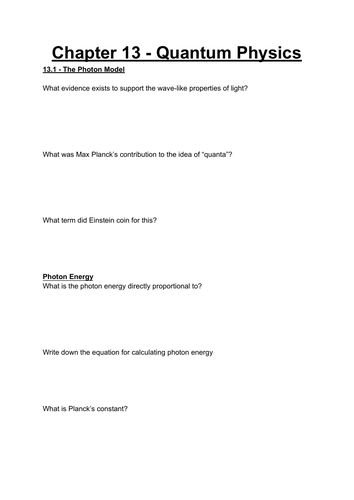 13.1 Photon Model Workbook and Answers (1 lesson) | Teaching Resources