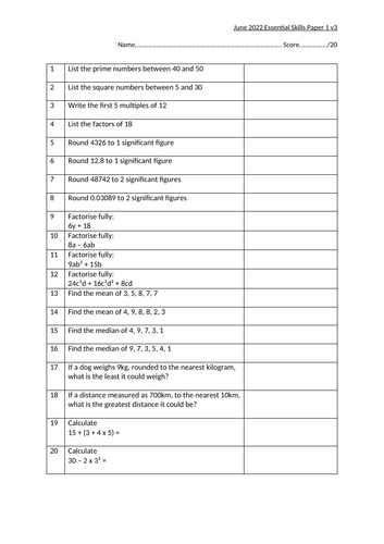 OCR June 2022 Maths foundation advanced info worksheets paper 1 ...